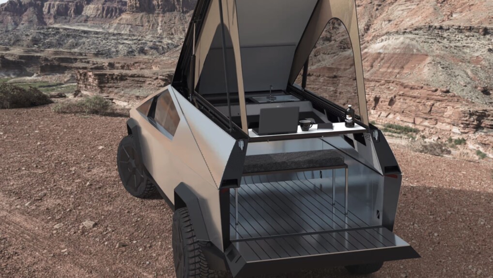 Tesla Cybertruck: Camping-Umbau ermöglicht Übernachten im Stealth-Modus ...