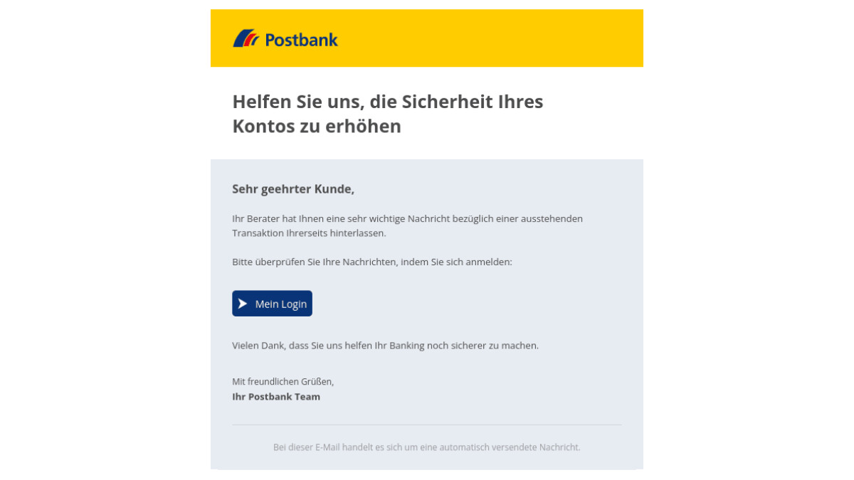 Vorsicht vor dieser Nachricht: Postbank-Berater lockt in Phishing-Falle ...
