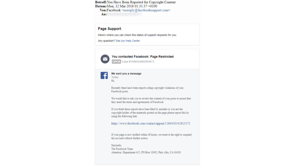 Facebook und Phishing: Vorsicht vor dieser Copyright-Mail | NETZWELT