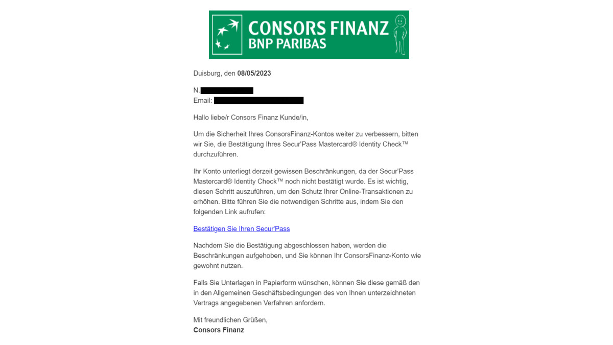 Consors Finanz-Phishing: Eure Kreditkarten-Daten sind in Gefahr | NETZWELT