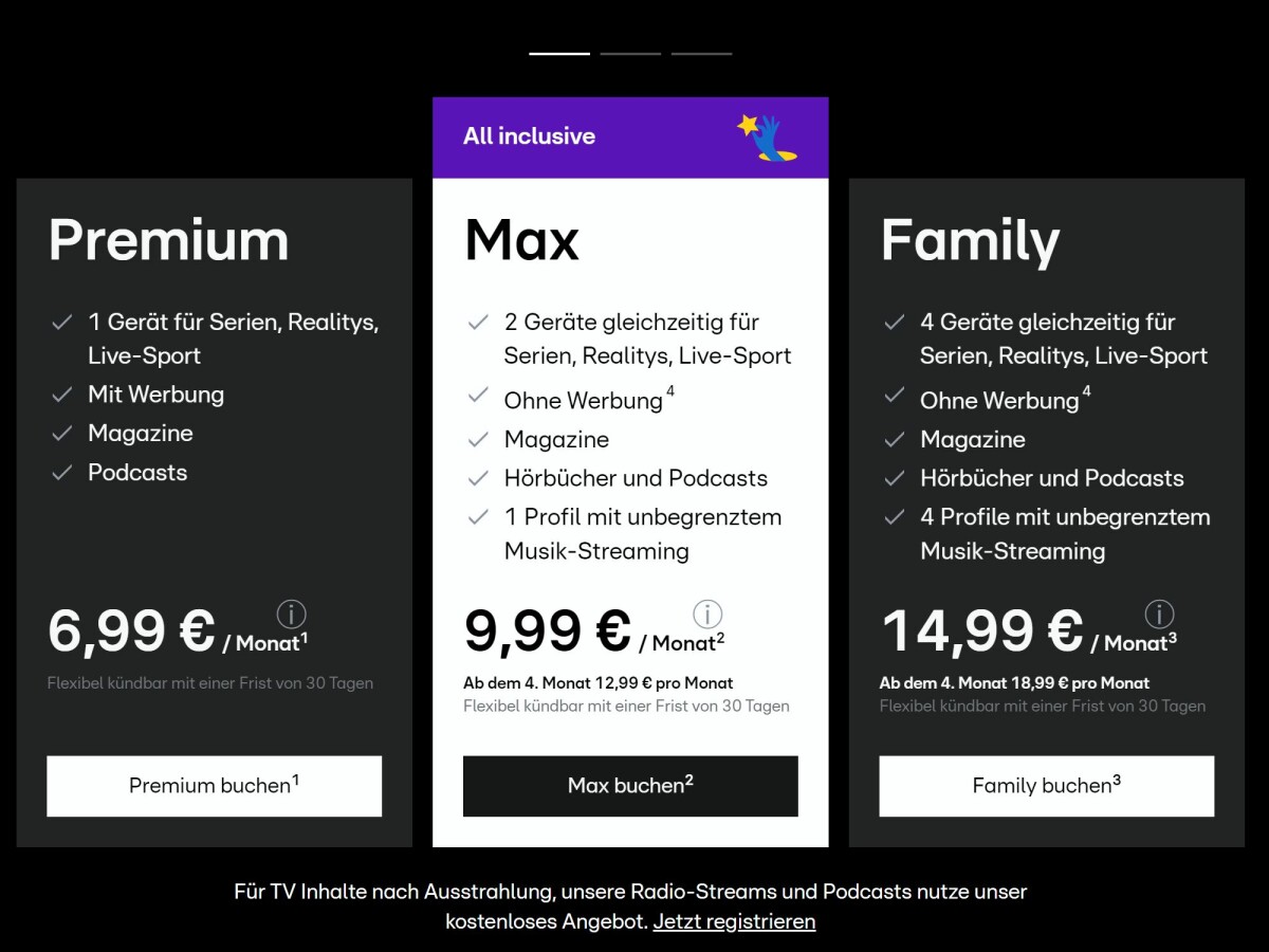 RTL+ Premium vs. Max: Beim Abo-Vergleich kann besonders ein Paket ...
