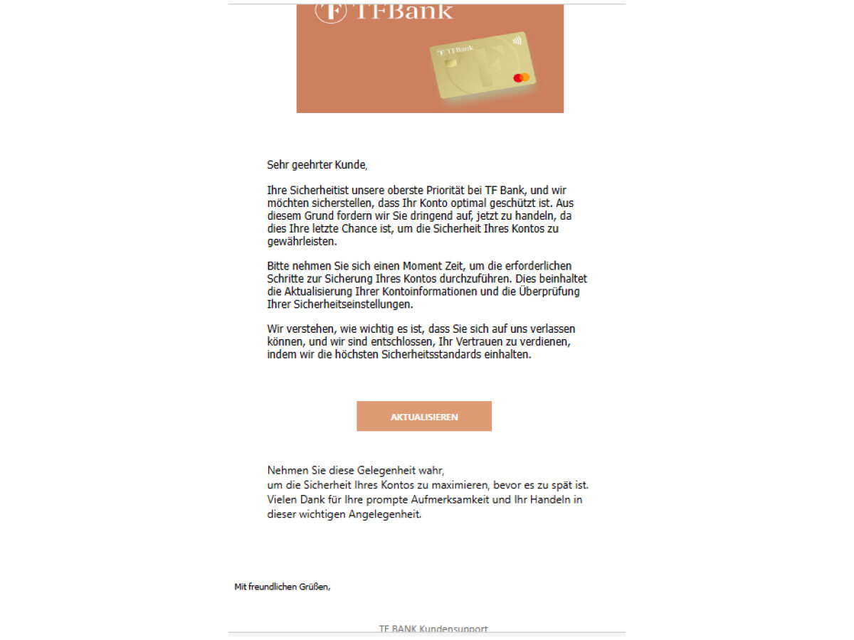 Letzte Chance für Kontosicherheit: Könnt ihr dieser TF Bank-Mail trauen ...