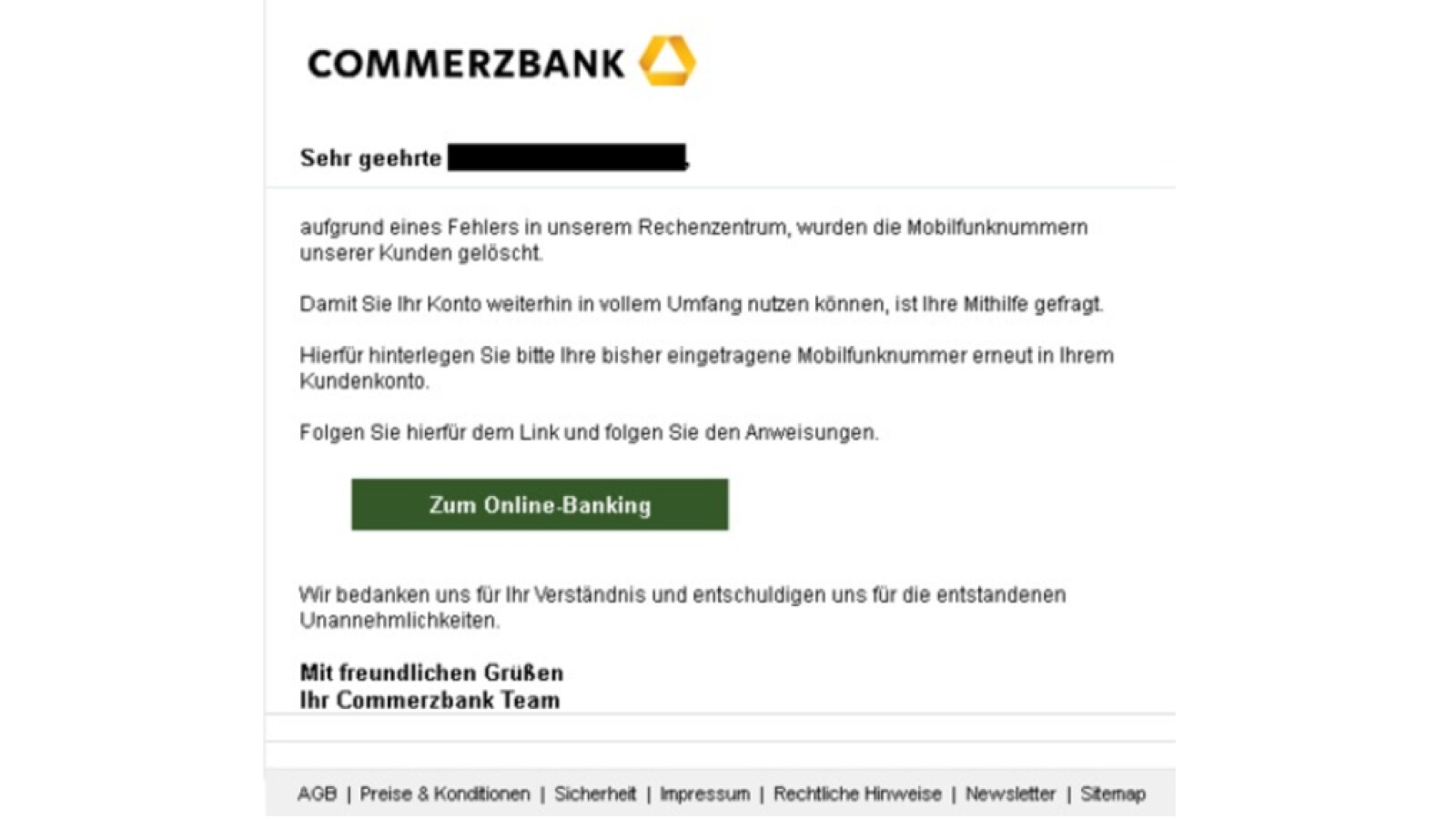 Beispiele für gefälschte Commerzbank-E-Mails | NETZWELT