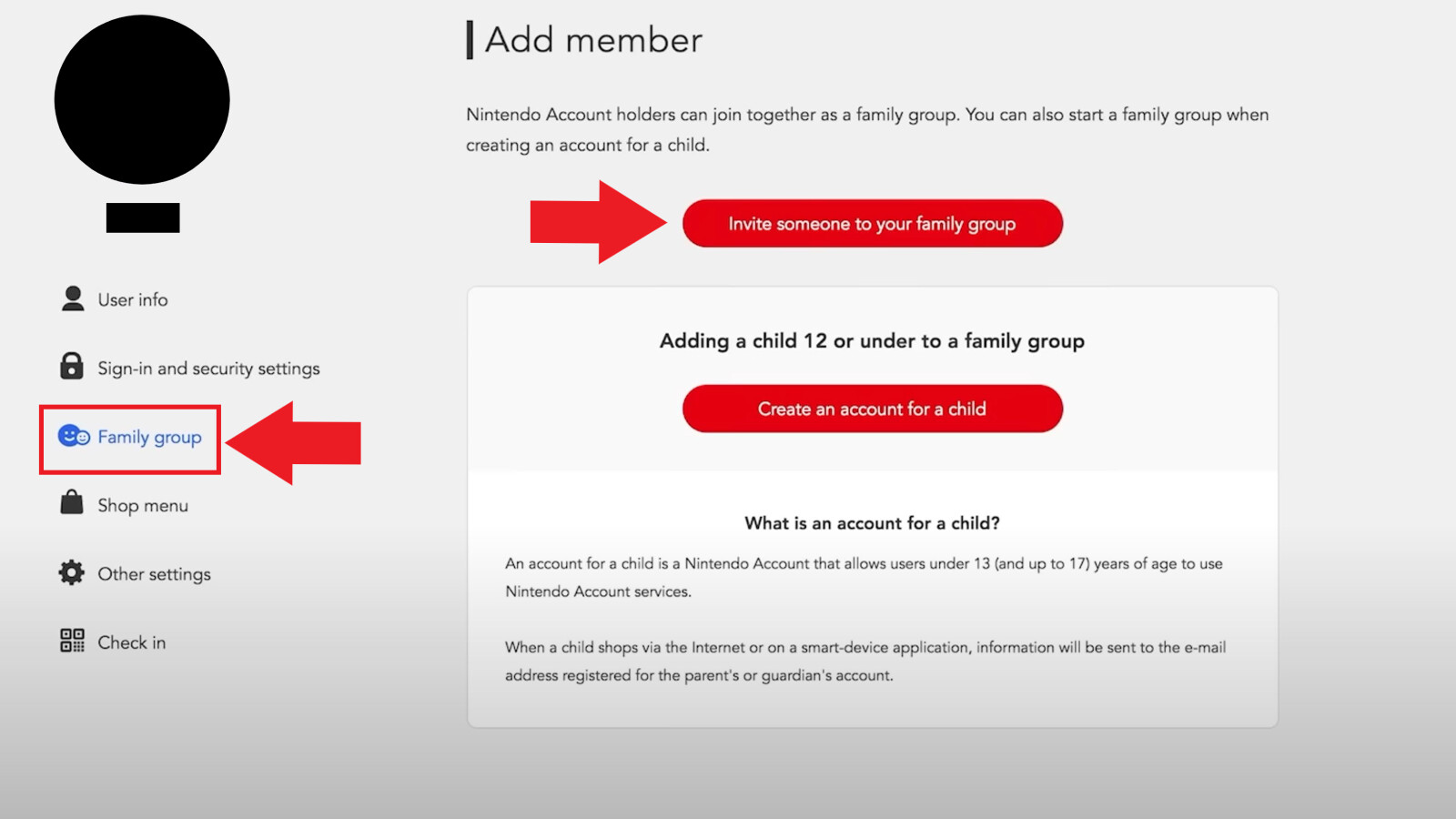 Nintendo family account store