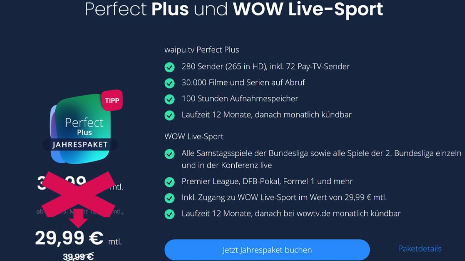 Jetzt mit 72 Pay-TV-Sendern gratis: WOW Live-Sport mit Bundesliga, Premier League und Formel 1 ...
