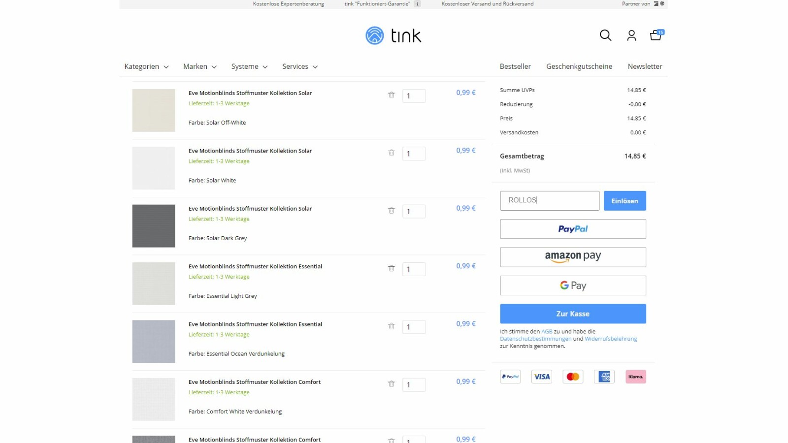Eve MotionBlinds bei tink: kostenlose Stoffmuster bestellen | NETZWELT