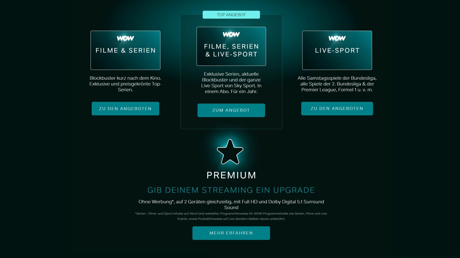 Wow Premium: Das Zusatz-Abo für das "Filme & Serien"- oder "Live-Sport ...