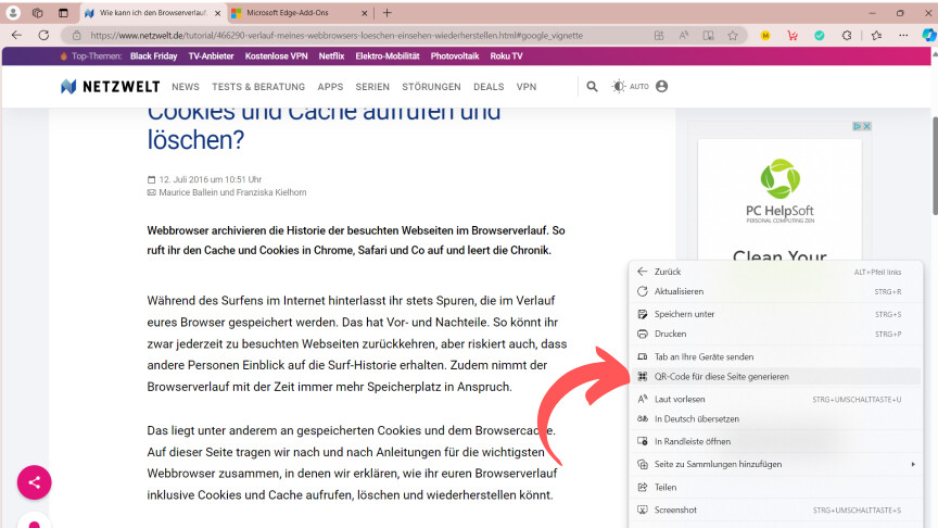 Webseiten per QR-Code teilen: So geht's bei Edge, Firefox, Chrome und ...